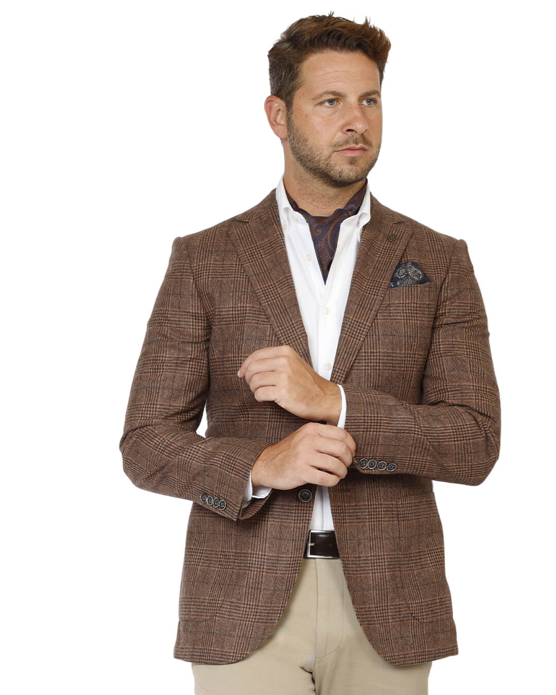 Rust Italian Flannel Glen Check Jacket | Gagliardi