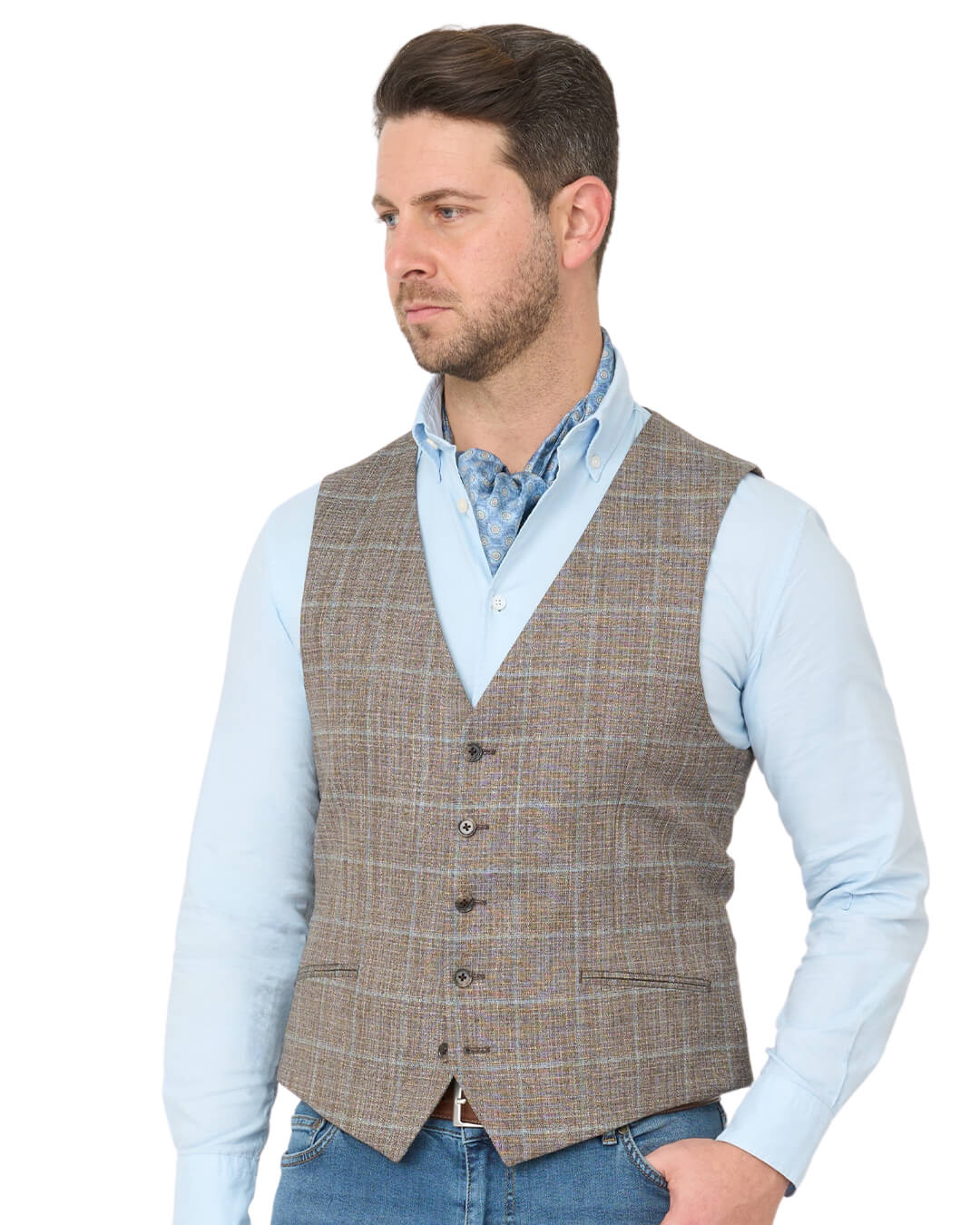 Beige Mouline Windowpane Waistcoat | Gagliardi