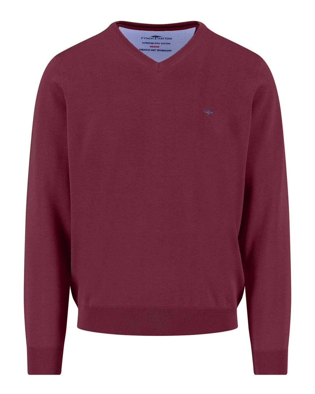 Fynch-Hatton Burgundy V-Neck Superfine Sweater | Bortex