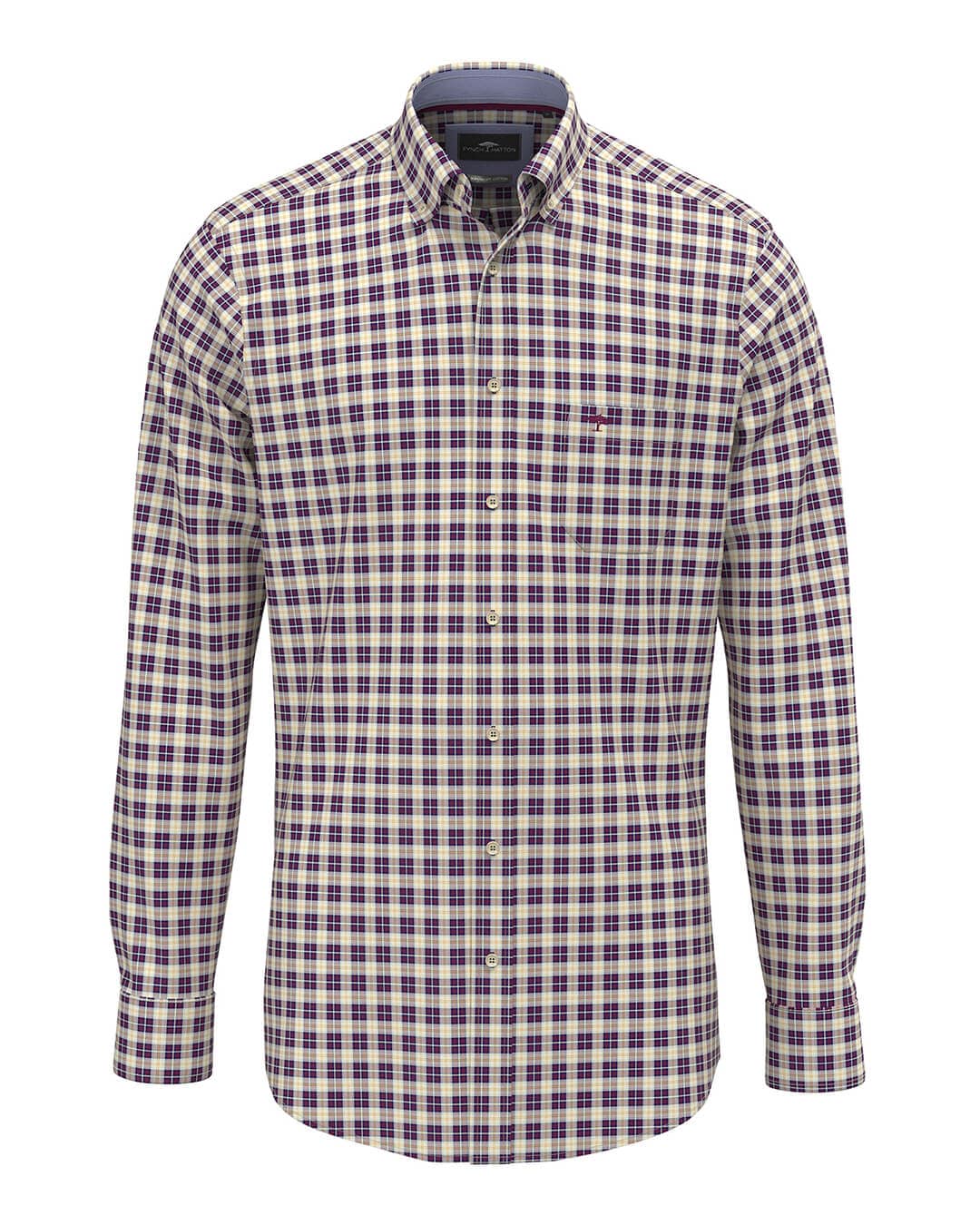 Fynch-Hatton Burgundy Classic Poplin Check Bd Ls Shirt | Bortex